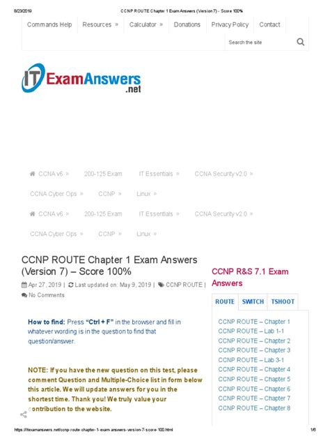 Ccnp Route Chapter 1 Exam Answers Version 7 Score 100 Download Free