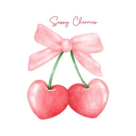 Cerezas De Corazón De Coqueta Roja Con Dibujo A Mano De Acuarela