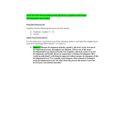 Psyc 110n Week 5 Discussion Physical Cognitive And Social Development