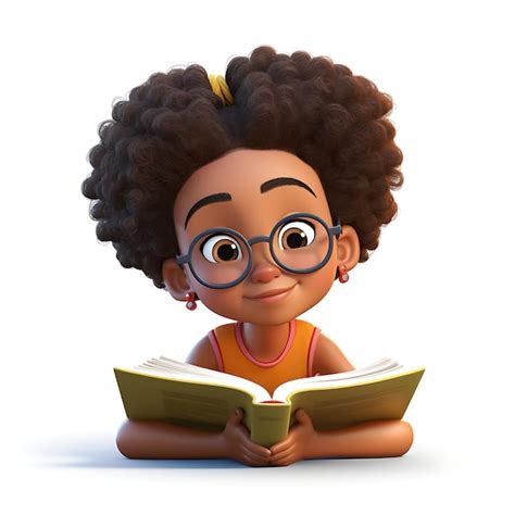 3d мультфильм ребенок читает книгу на белом фоне Премиум Фото