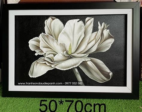 Tranh Hoa Tulip Một Bông đen Trắng Sơn Dầu