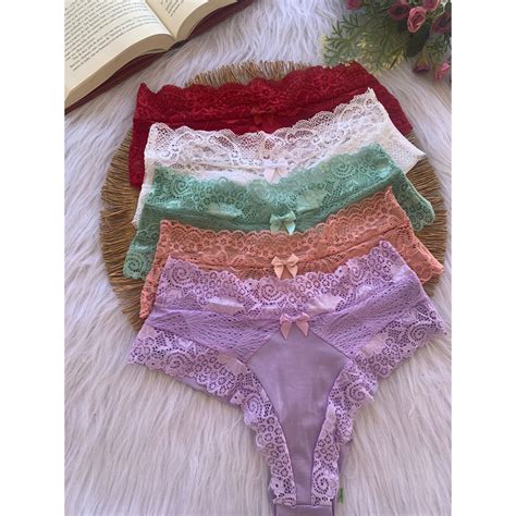 kit 4 calcinha fio duplo cós alto renda Calcinhas tanga sexy luxo forro