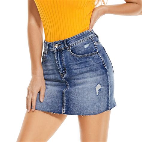 Custom High Waist Blue Ripped Design Cutting Opening Denim Skirts For