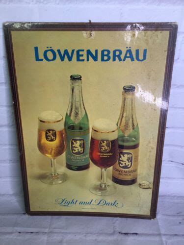 Vintage Lowenbrau Munich Light And Dark Beer Man Cave Bar Sign