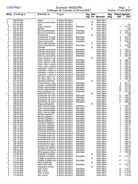 Ejemplo Catalogo De Cuentas Pdf Business Contabilidad Financiera