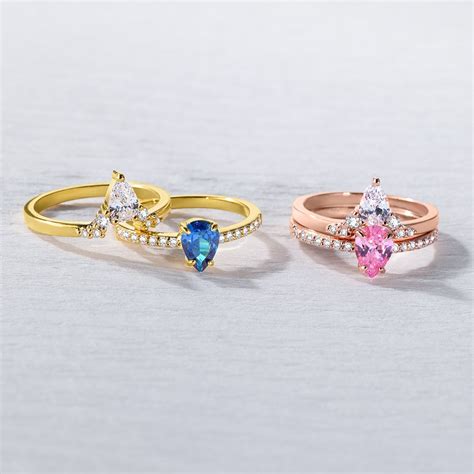 Personalisierte Birthstone Set Ring Zwei Ringe Ein Set Drop Stone