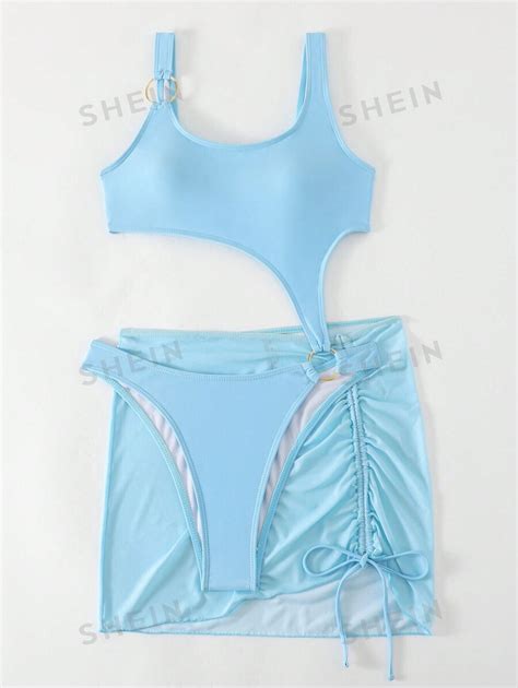 Shein Swim Summer Beach Cut Out Ring Linked One Piece Swimsuit With