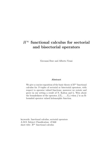 Pdf H ∞ Functional Calculus For Sectorial And Bisectorial Operators