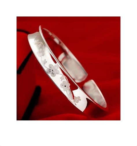 Buy Sterling Silver Flower Design Bracelet Kada For Women And Girls 55mm