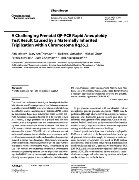 Pdf A Challenging Prenatal Qf Pcr Rapid Aneuploidy Test Result Caused