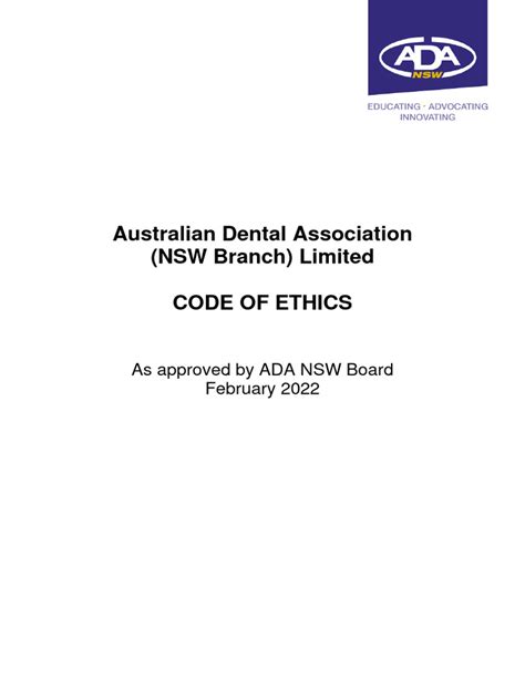 ada nsw code of ethics 2022 pdf medical ethics dentistry
