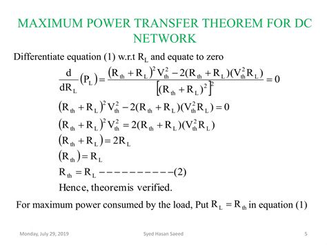 Max Power Transfer Theorem Dc Network Revised Pptx