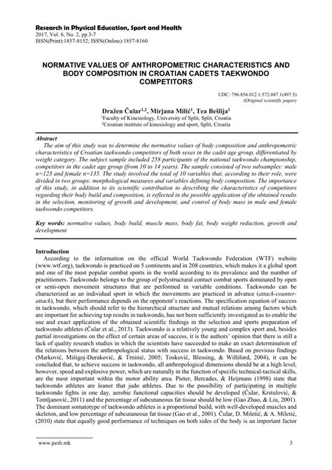 Pdf Normative Values Of Anthropometric Characteristics And Body