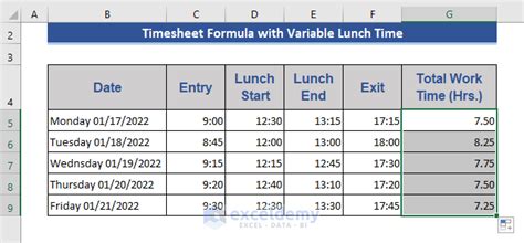 Excel Timesheet Formula With Lunch Break 3 Examples ExcelDemy