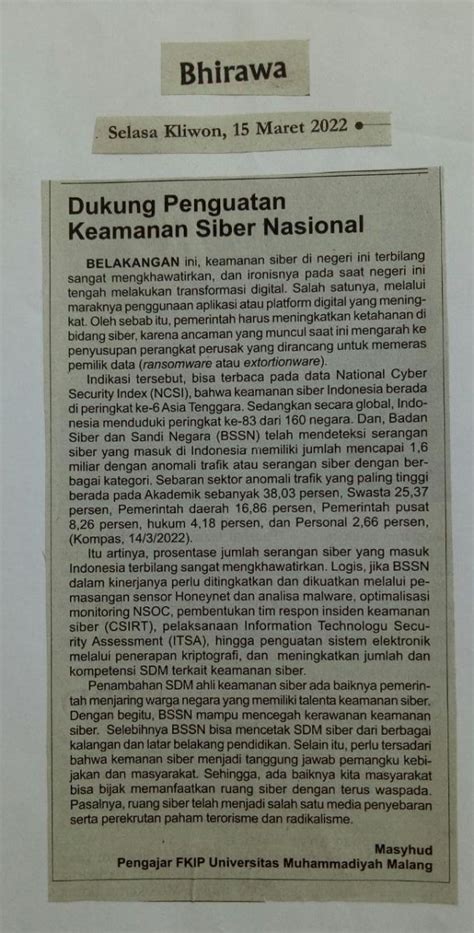 Dukung Penguatan Keamanan Siber Nasional Bhirawa UMM Dalam Berita
