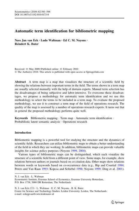 Pdf ‘automatic Term Identification For Bibliometric Mapping