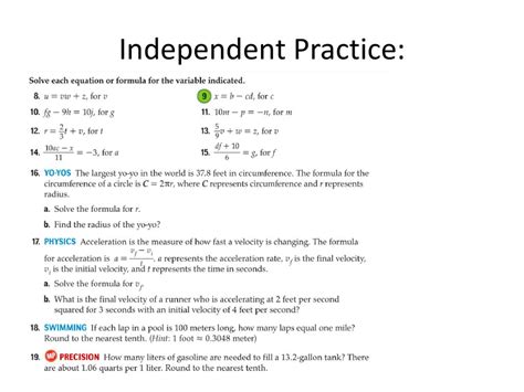 Independent Practice Answer Key Independent Practice Workshe