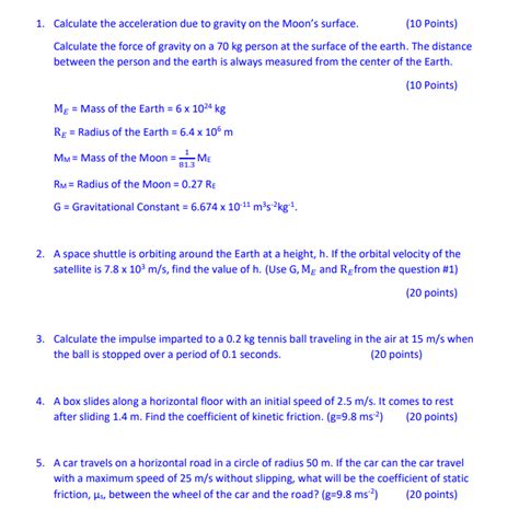 Solved 1 Calculate The Acceleration Due To Gravity On The