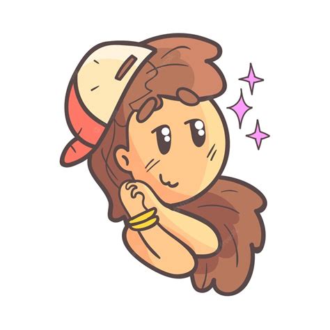 Premium Vector Dreamy Girl In Cap Choker And Blue Top Hand Drawn