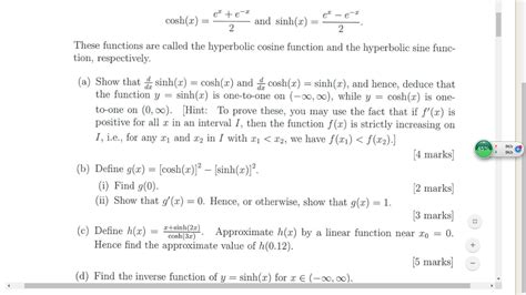 Solved Coshx 2and Sinh And Sinhx 2 These Functions