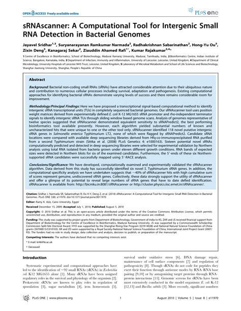 Pdf Srnascanner A Computational Tool For Intergenic Small Rna Detection In Bacterial Genomes