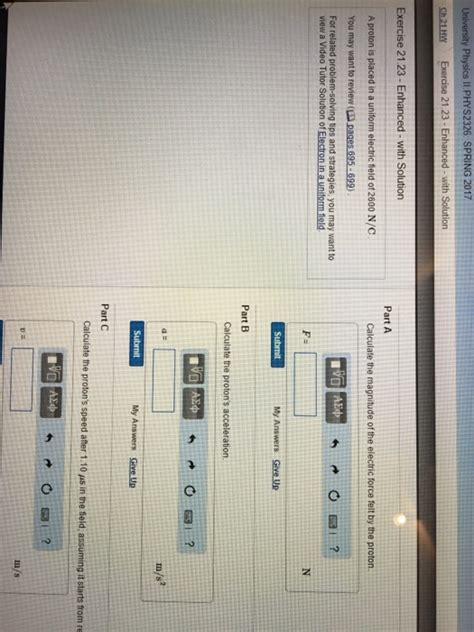 Solved A Proton Is Placed In A Uniform Electric Field Of