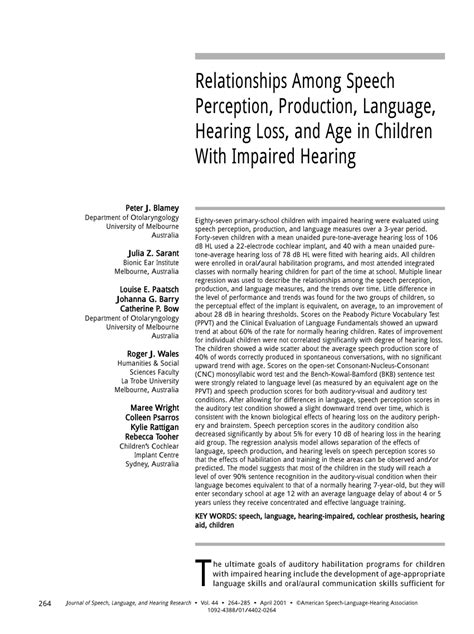 Pdf Relationships Among Speech Perception Production Language