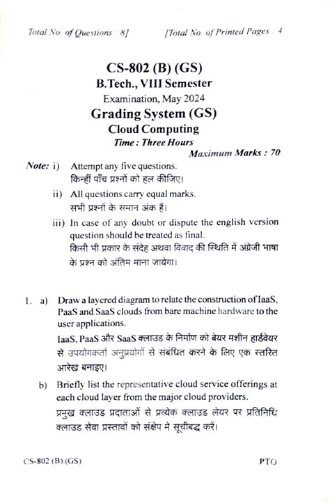 Cloud Computing May 2024 Rgpv Question Paper Total No Of Questions 8