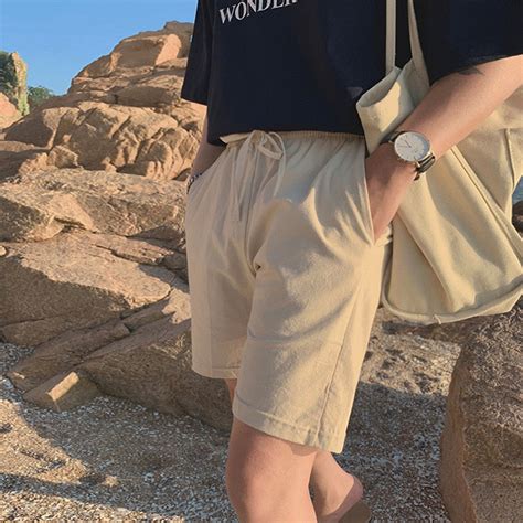 สั้นสไตล์เกาหลี5กางเกงชายหาดฤดูร้อนmrcycแนวโน้มผ้าลินินผ้าฝ้ายและผ้าลินินหลวมห้ากางเกงกางเกง