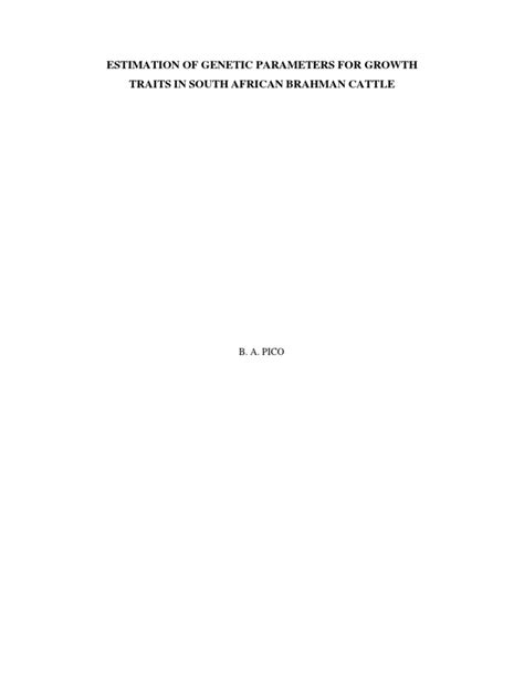 Estimation Of Geneticparameters For Growth Traits In South Africa Brahman Cattle Pdf