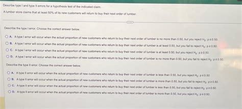 solved describe type 1 and type il errors for a hypothesis
