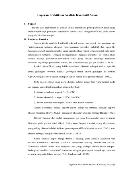 Laporan Praktikum Analisis Kualitatif Anion