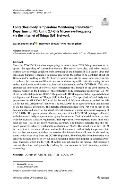 Pdf Contactless Body Temperature Monitoring Of In Patient Department