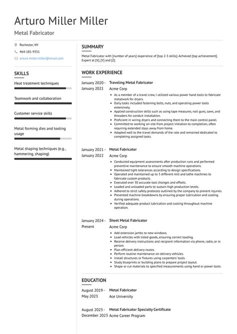 Metal Fabricator Resume Examples And Templates
