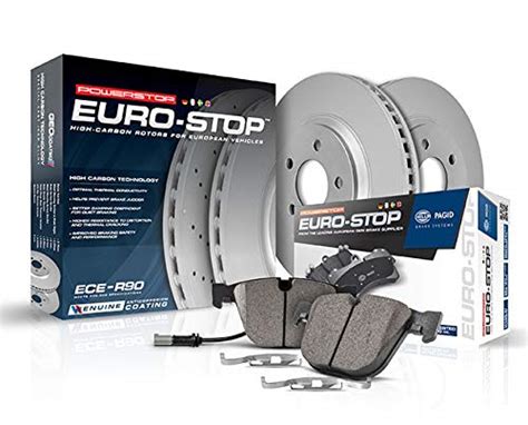 Power Stop ESK Euro Stop High Carbon Coated Rotors ECE R Brake Pads Hardware Kit