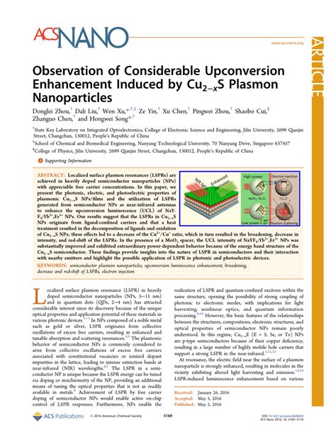Pdf Observation Of Considerable Upconversion Enhancement Induced By Cu 2−x S Plasmon