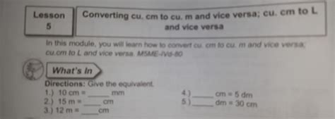Solved Lesson Converting Cu Cm To Cu M And Vice Versa Cu Cm To L 5 And Vice Versa In This