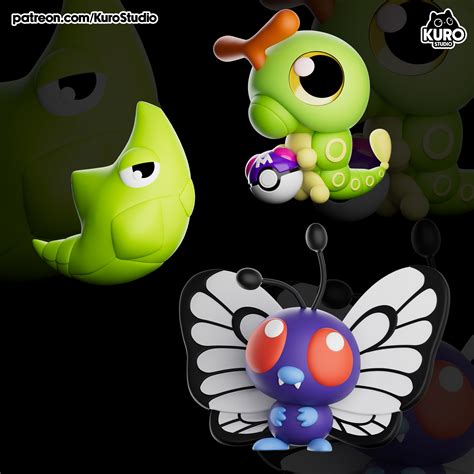 3d File Caterpie Metapod Butterfree Pokemon Chibi 🐉 ・3d Printer Model