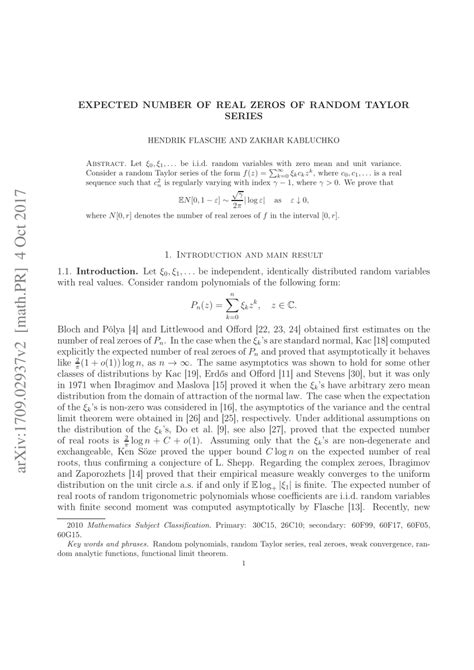 Pdf Expected Number Of Real Zeros Of Random Taylor Series