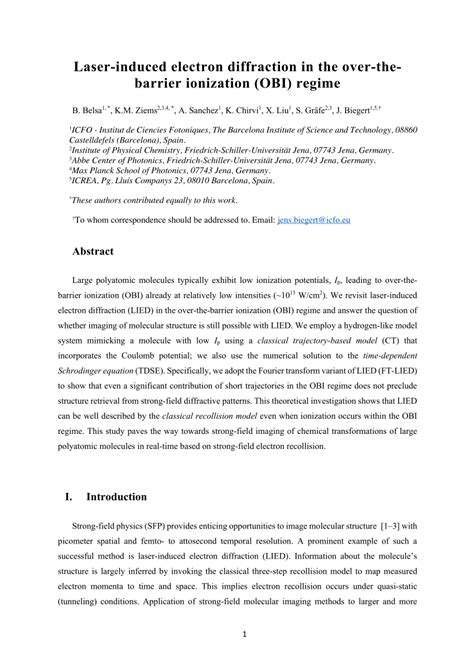 Pdf Laser Induced Electron Diffraction In The Over The Barrier Ionization Obi Regime