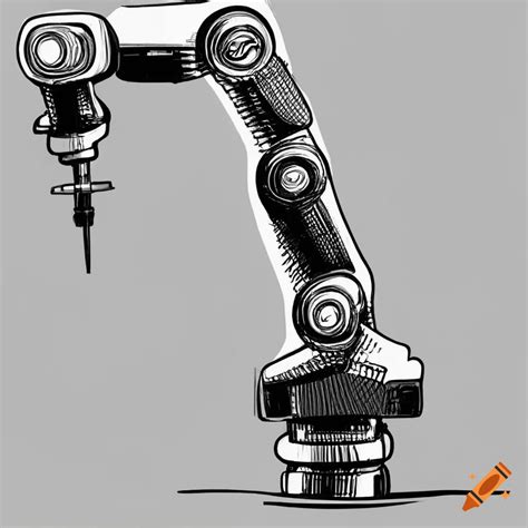 Artistic Black And White Drawing Of A Robotic Arm With A Drill On Craiyon
