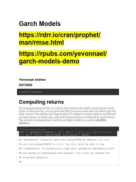 Garch Models Pdf Volatility Finance Standard Deviation