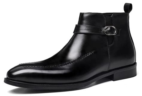 Santimon Men Single Monks Leather Boots Brogue Dress Boots Chelsea