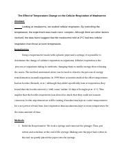 The Effect Of Temperature Change On The Cellular Respiration Of