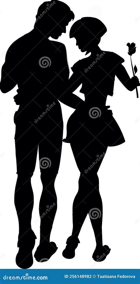 Guy And Girl On The First Date Silhouette Black Stock Illustration