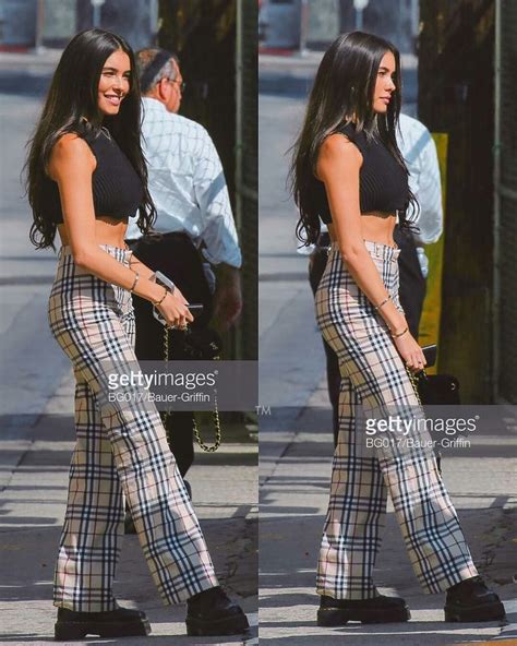 Madison Beer Shows Off Toned Tum In Cropped Top And Burberry Trousers