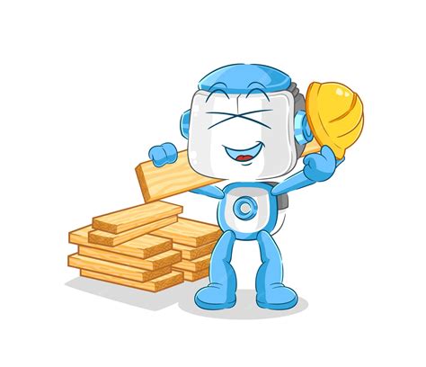 Personaje De Dibujos Animados De Vector De Constructor De Robot Humanoide Vector Premium