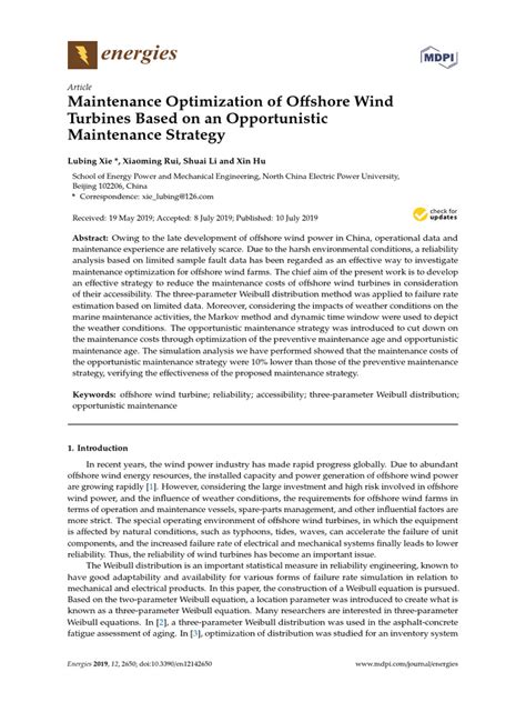 Maintenance Optimization Of Offshore Wind Pdf Offshore Wind Power Wind Power