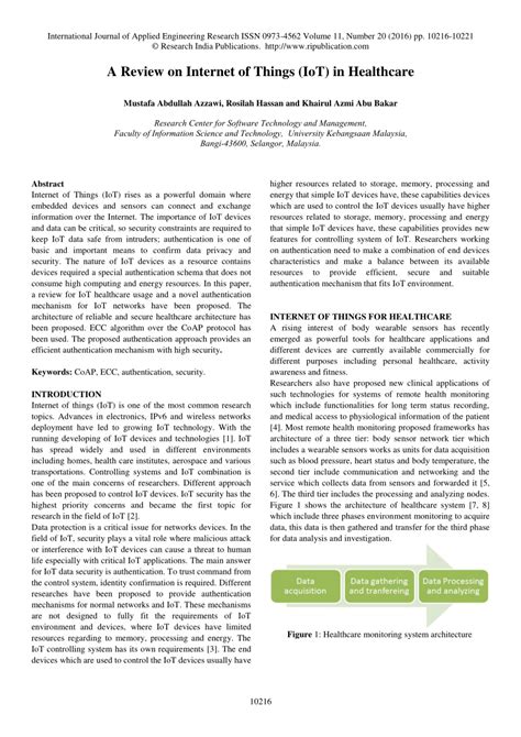 Pdf A Review On Internet Of Things Iot In Healthcare