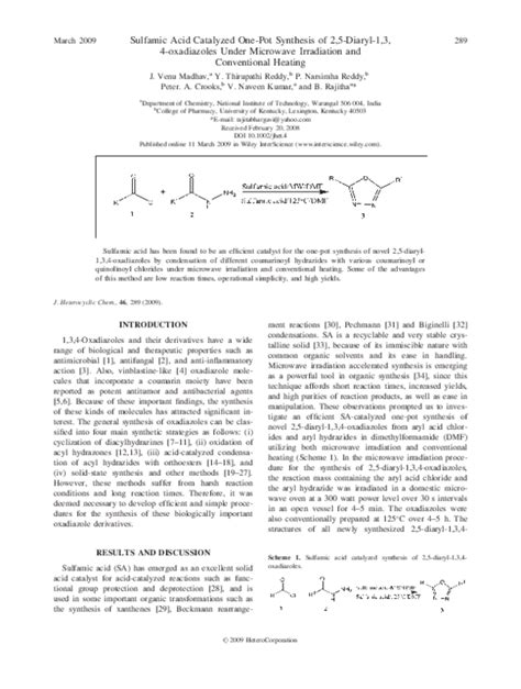 Pdf Cheminform Abstract Sulfamic Acid Catalyzed One Pot Synthesis Of